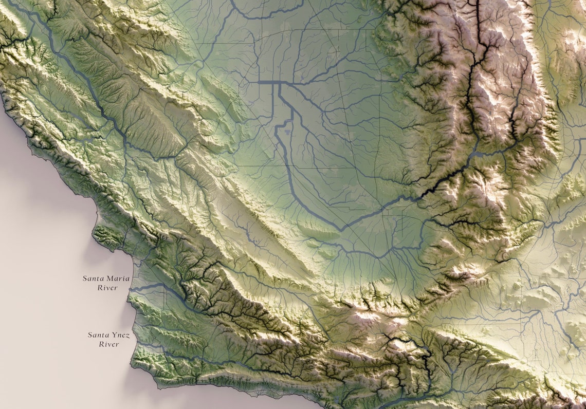 California Region Hydrologic Map Stream Order Visualization - Etsy