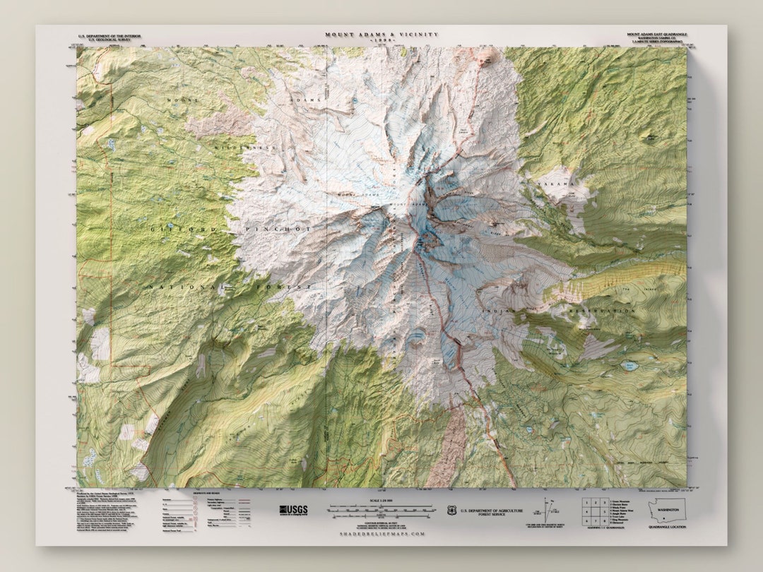 Mount Adams & Vicinity (1998) - Washington USGS Mosaic - Topographic ...