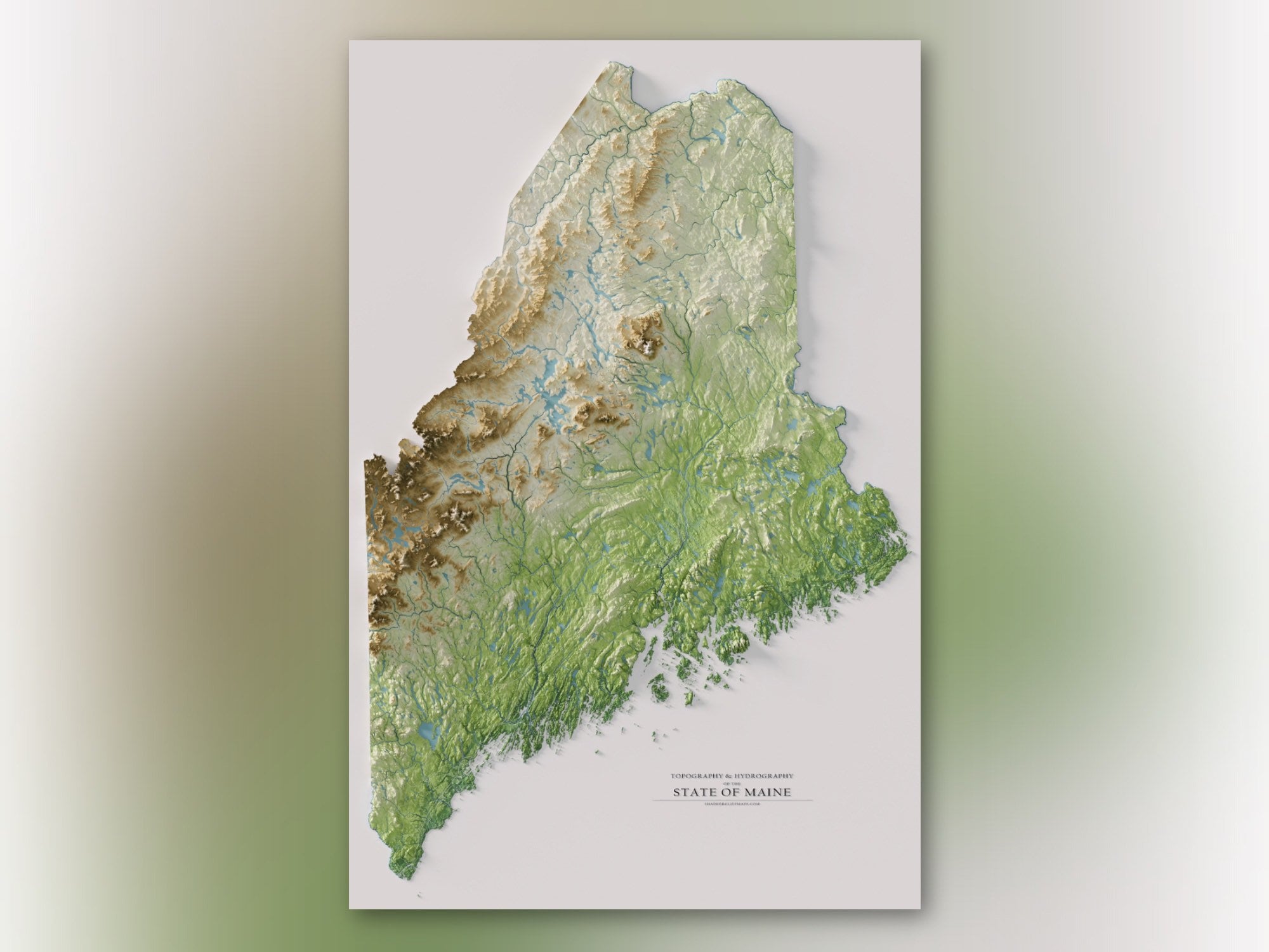 Maine Topography & Hydrography - Stream Hierarchy = Topographic Shaded ...