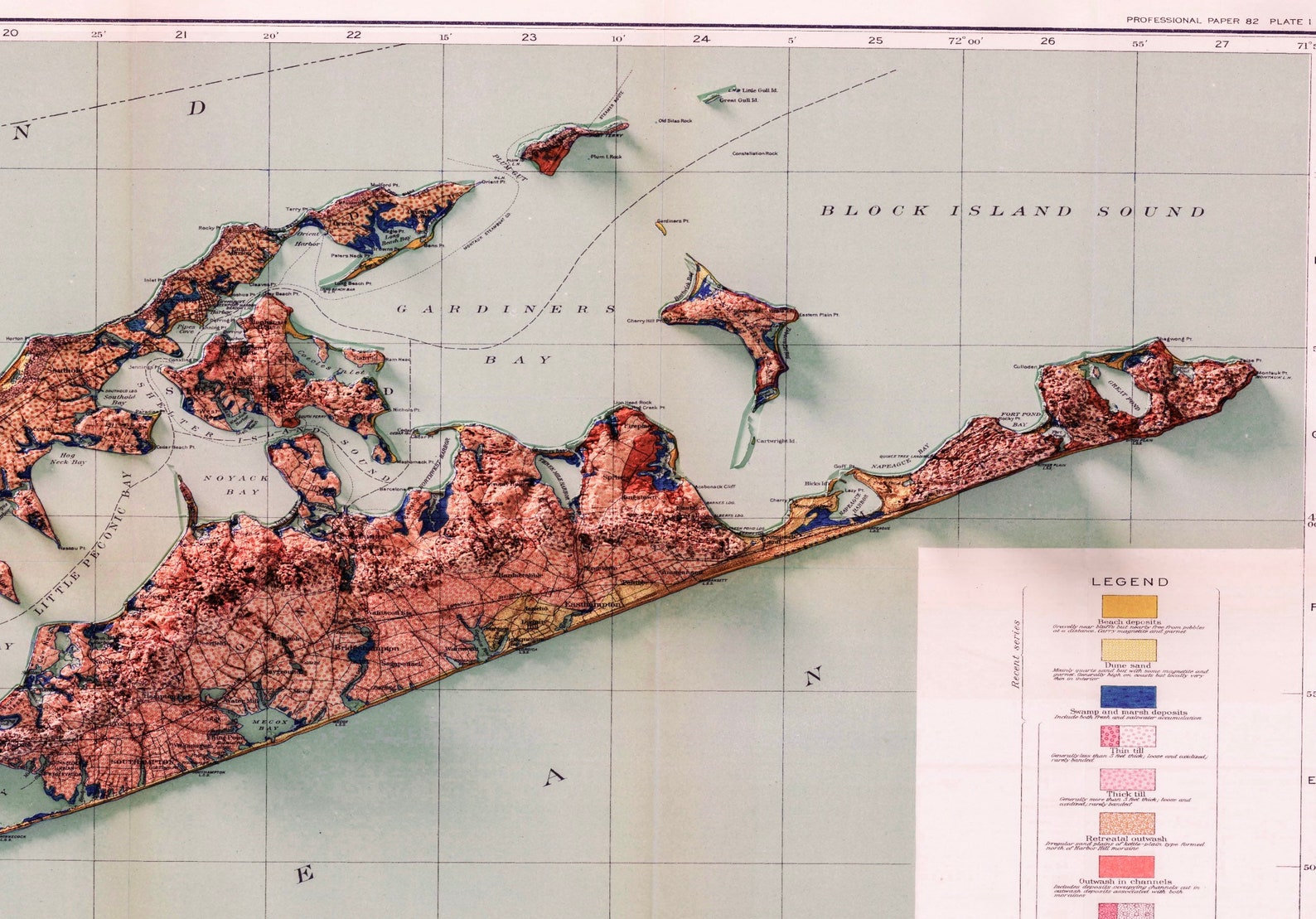 1913 Geologic Map of Long Island, New York - 3D Rendered 2D Print - Etsy