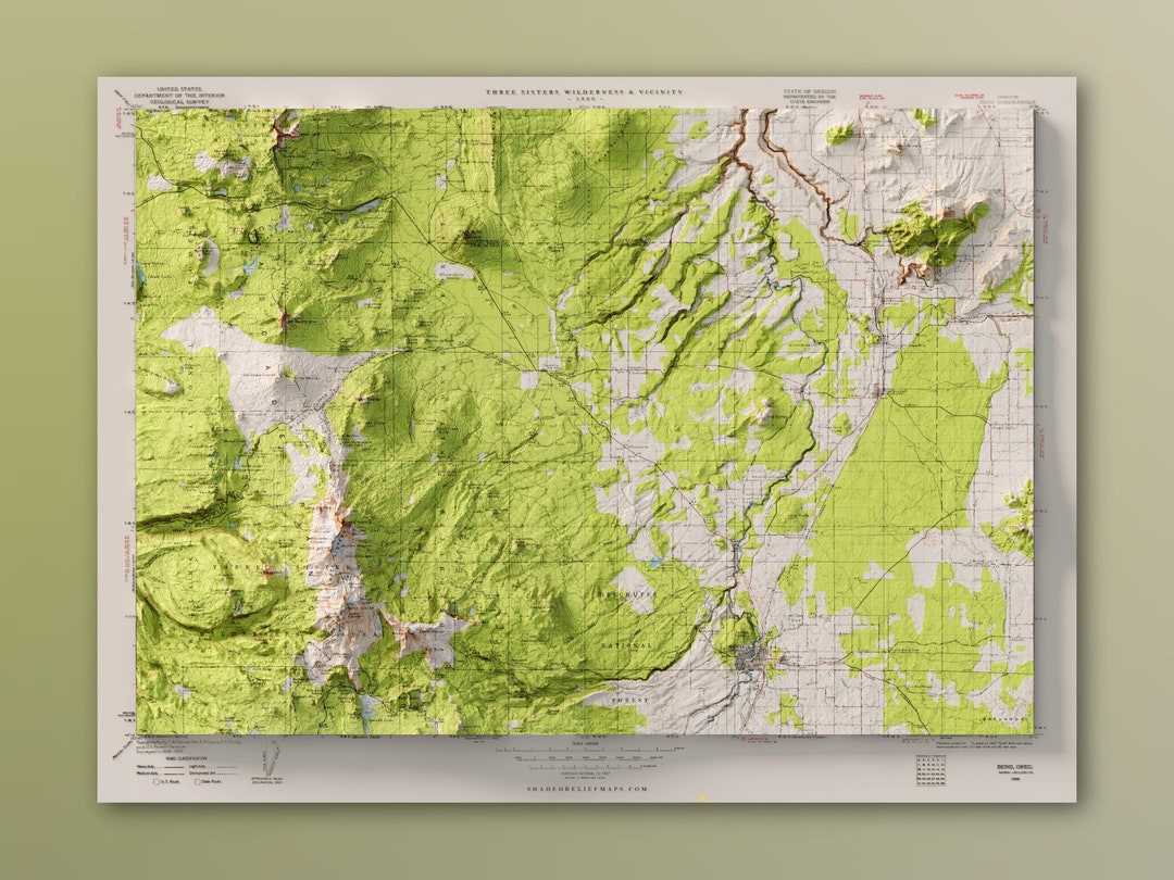 Three Sisters Oregon Vintage Topographic Map: Shaded Relief Wall Art - Etsy