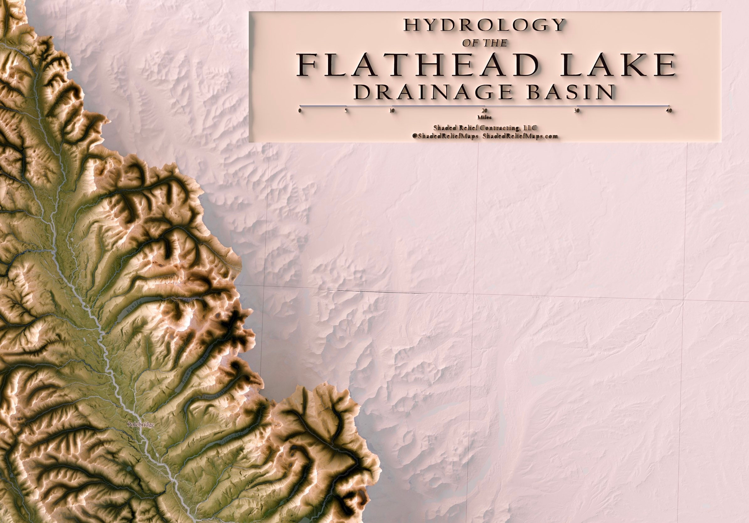 Flathead Lake Hydrologic Map: Glacier National Park Shaded Relief Print ...