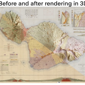 Island of Oahu - 1945 USGS Geologic Map - Topographic Shaded Relief Map ...
