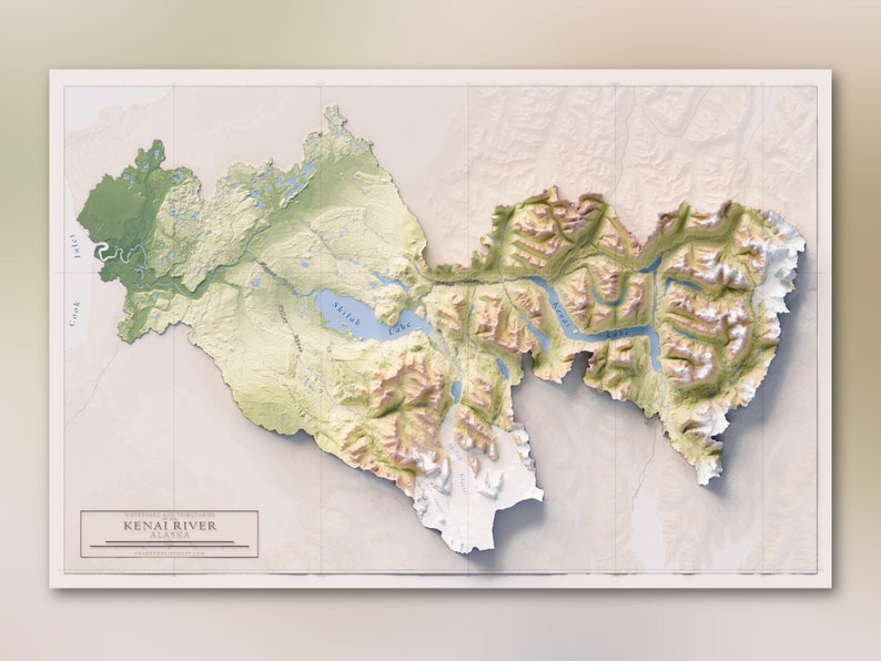 Kenai River, Alaska - Hydrographic Map - Topographic Shaded Relief Map ...