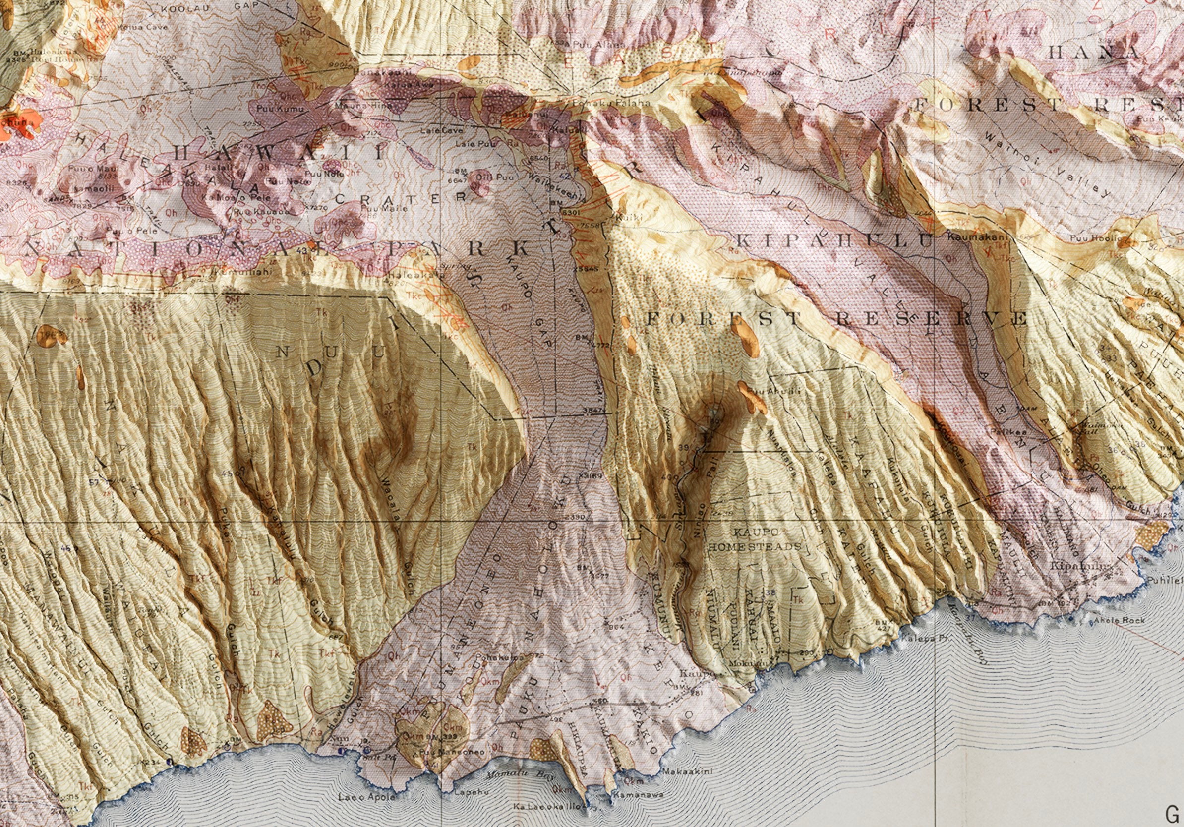 Maui Hawaii Geologic Map: 1942 USGS Topographic Relief Print - Etsy