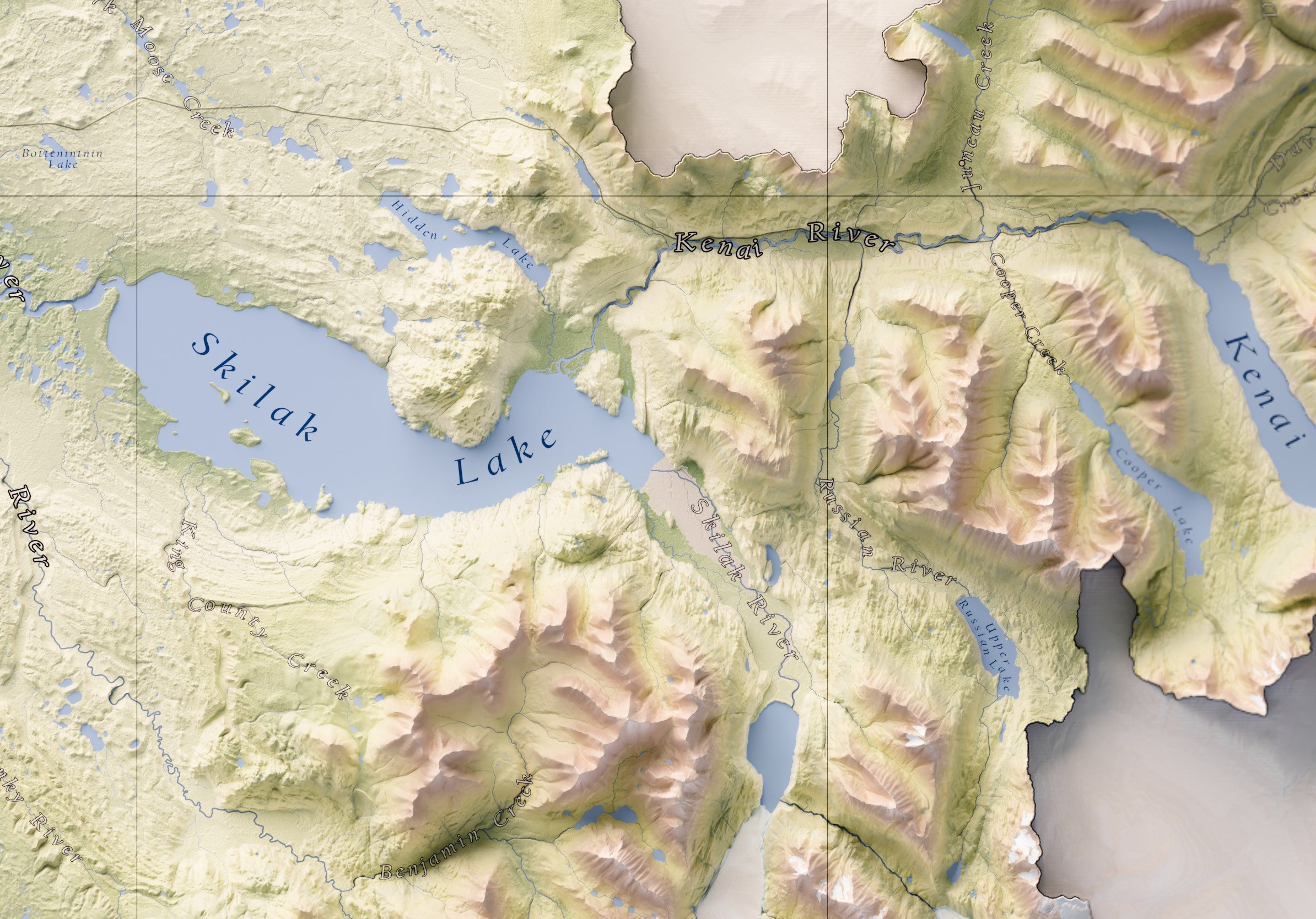 Kenai River, Alaska - Hydrographic Map - Topographic Shaded Relief Map ...
