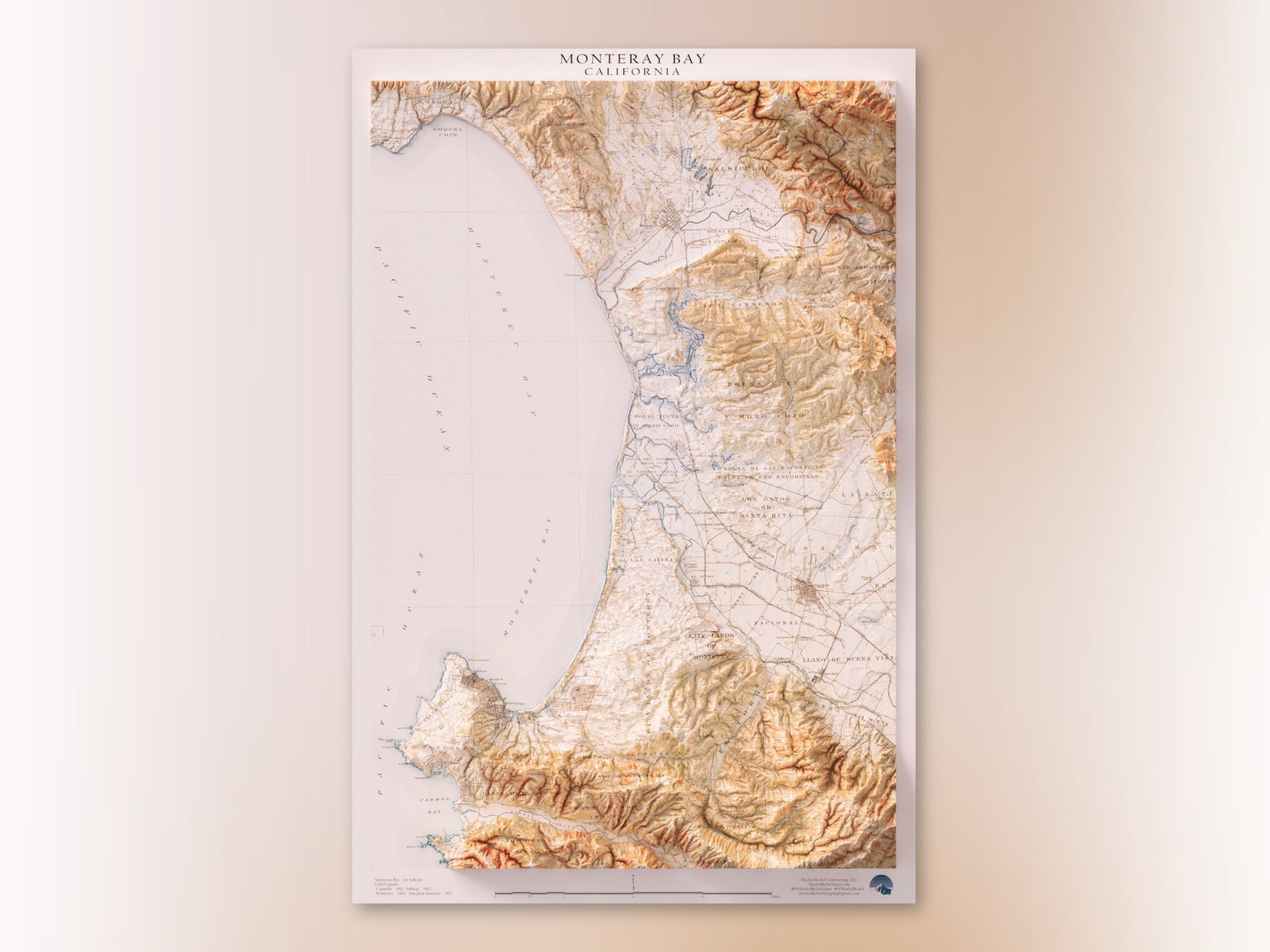 Monterey Bay, California (1907) Historic USGS Mosaic - Topographic ...