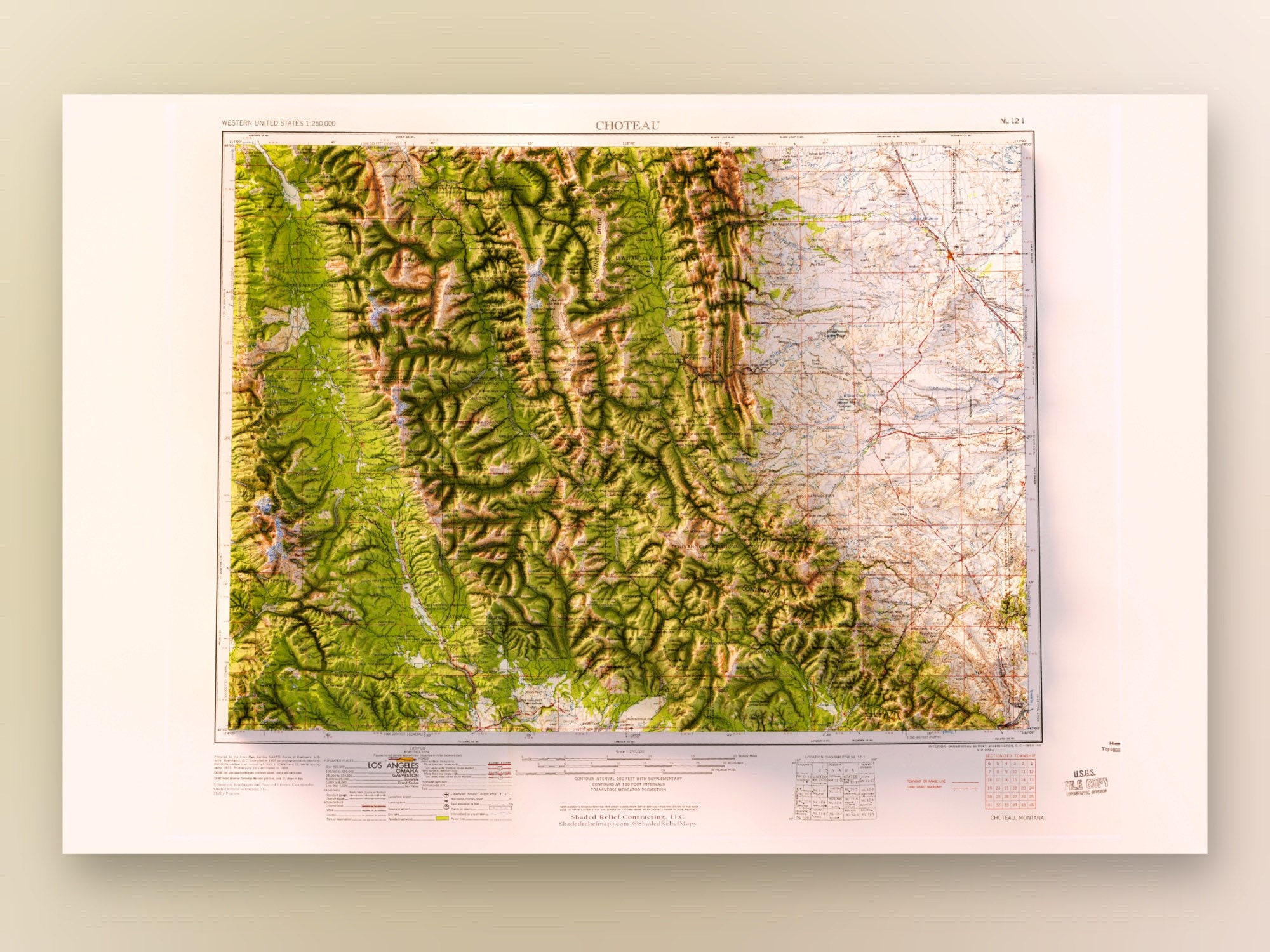Choteau, MT - 1958 3D Rendered Historic USGS Topo Map - 2D Print - Etsy