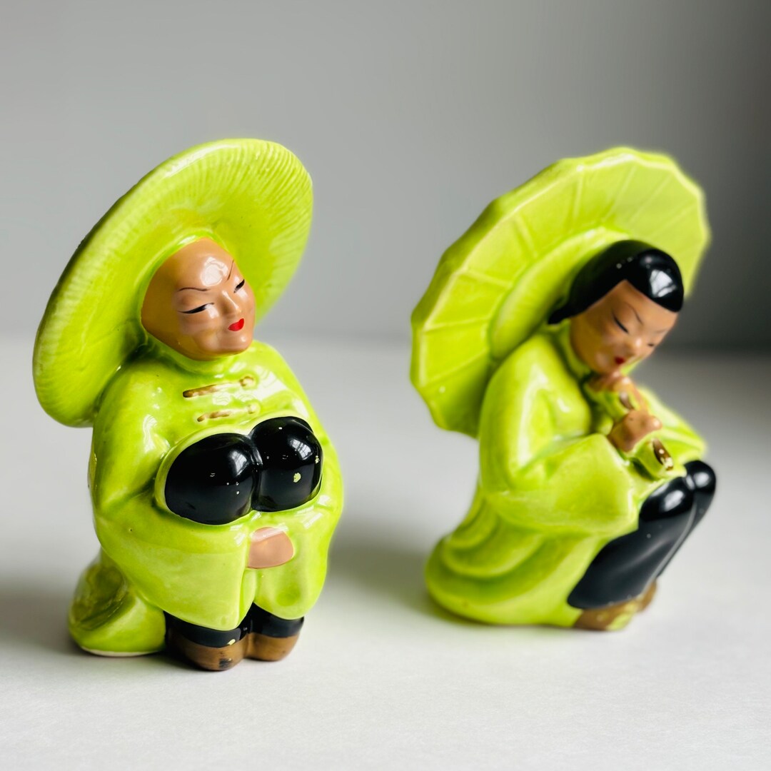 Vintage Asian Chalkware Set of Ceramic Statues Retro Unique Sculpture ...