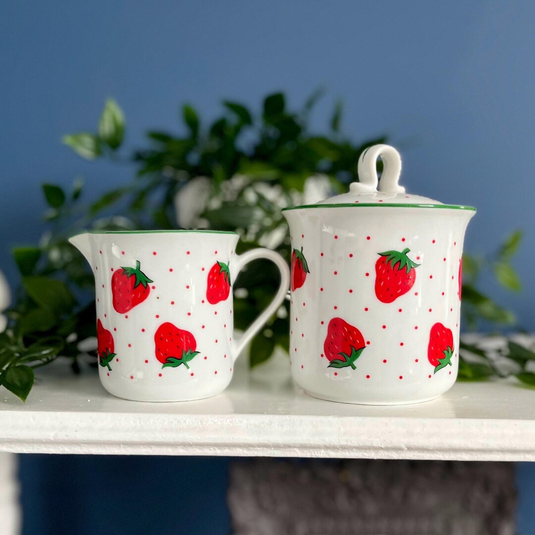 Vintage Strawberry Cream & Sugar Set - Unique 70s Retro Berries - Fun ...