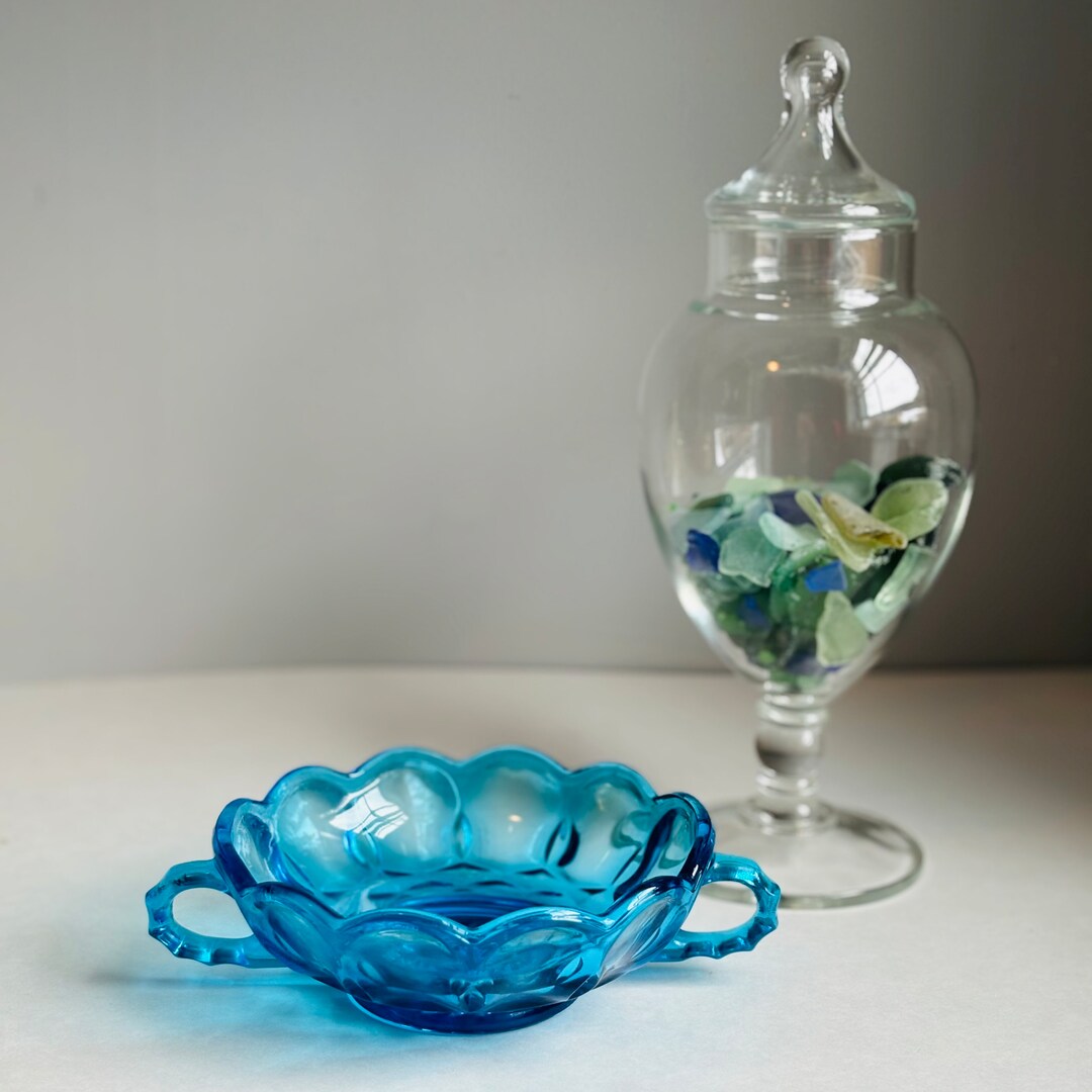 Vintage Blue Glass Bowl - Anchor Hocking Fairfield Blue Double Handle ...