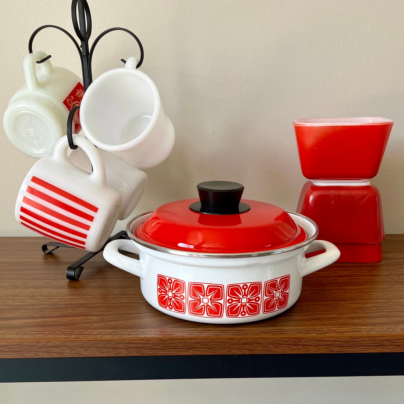 Vintage Red Enamel Pot With Lid - Nahrath Skandinavia Cookware - Retro ...