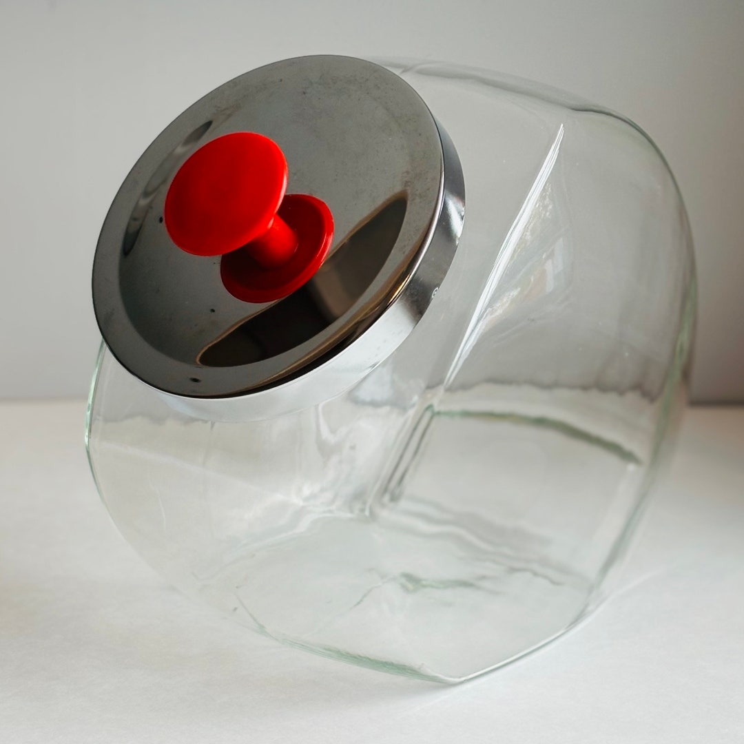 Vintage Tilted Glass Penny Jar - Metal Lid - 5 Sided Canister - Retro ...