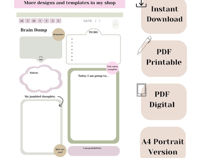 Printable/digital Brain Dump Template, Brainstorming Planner, Visual ...