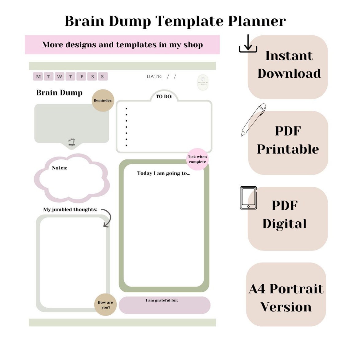 Visual Brain Dump Template: Brainstorming Planner (A4 PDF) - Etsy