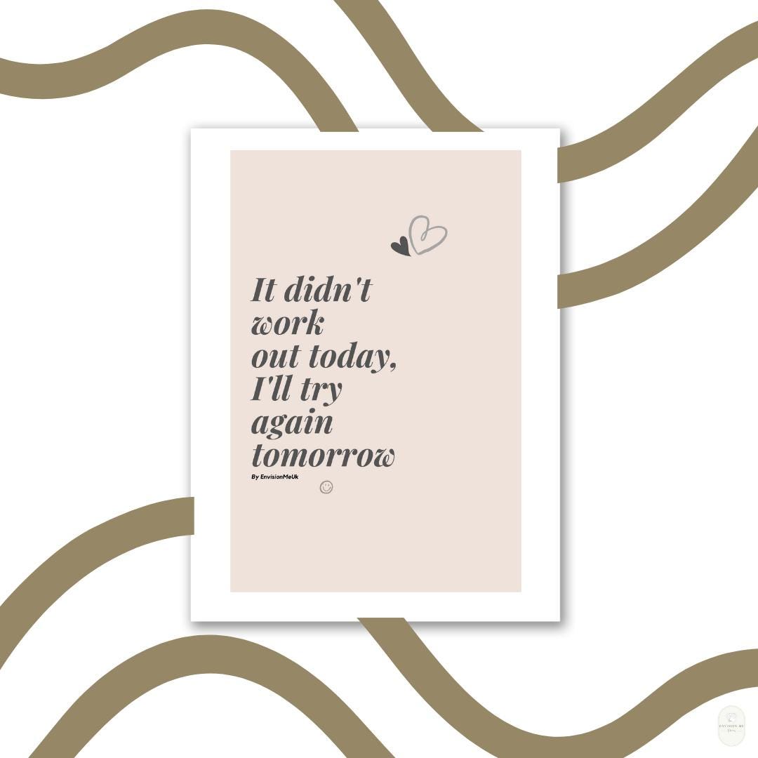 Motivational Poster: Try Again Tomorrow, Bedroom Art (A4, PDF ...