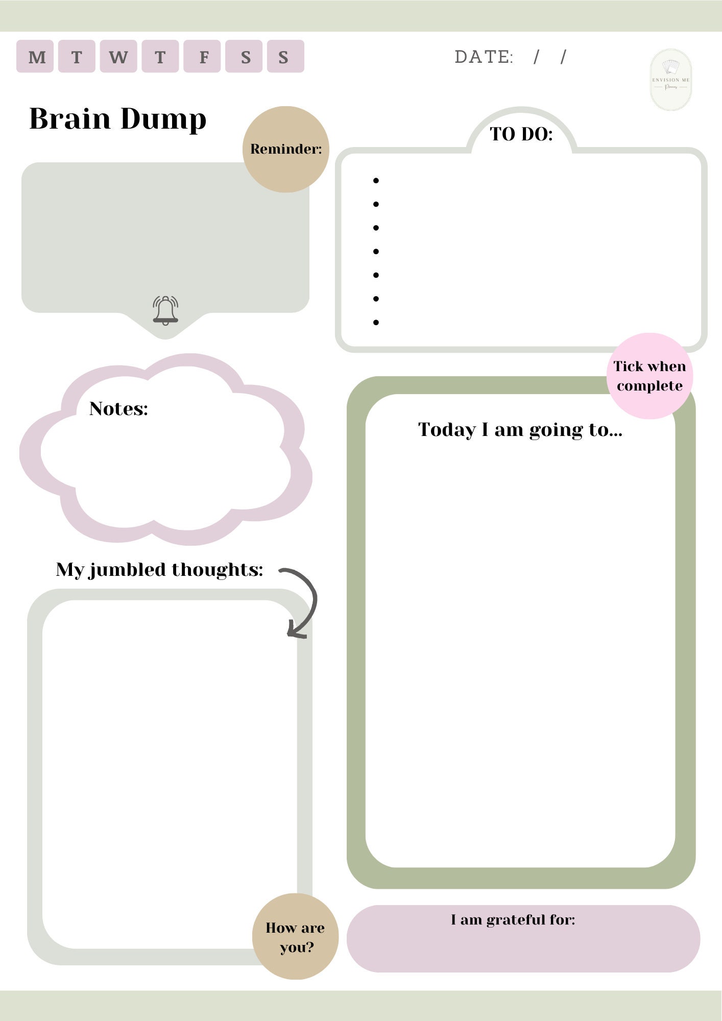 Printable/digital Brain Dump Template, Brainstorming Planner, Visual ...