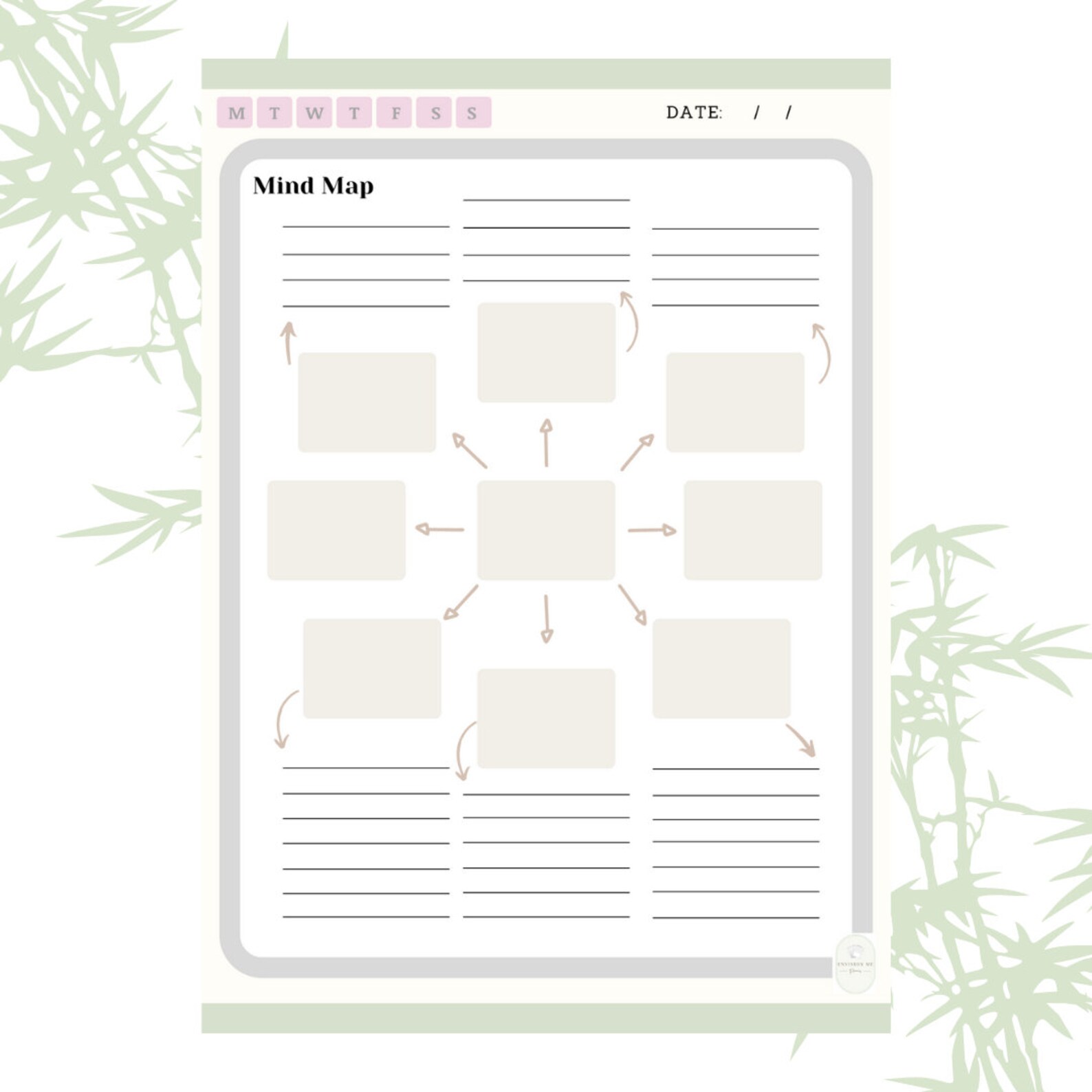 Printable/digital Mind Map Template, Brainstorming Planner, Visual ...