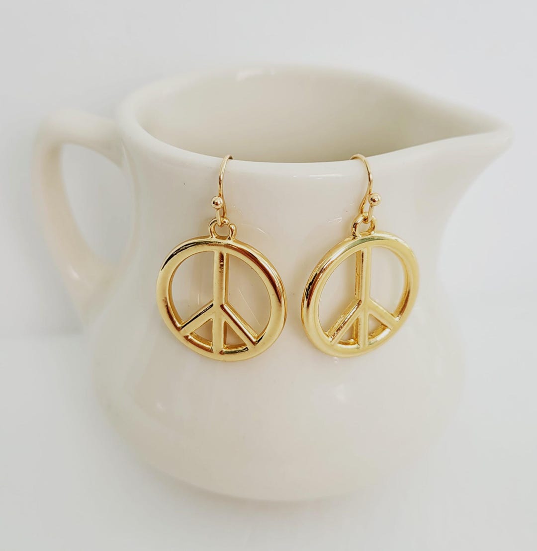 Gold Peace Sign Drop Earrings - Etsy