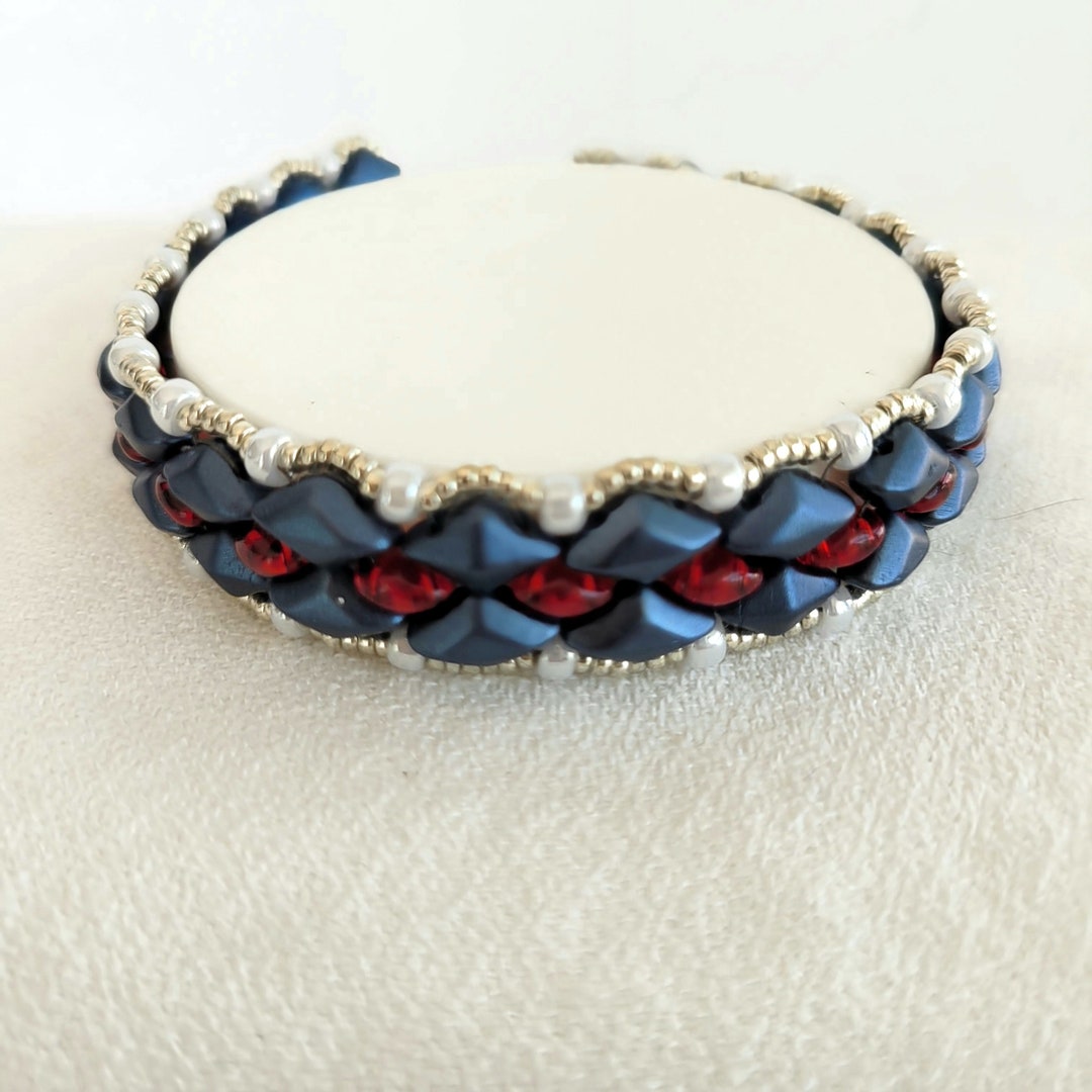 Montana Blue and Ruby Red Hand Beaded Bracelet With Tiny Pearl Beads ...