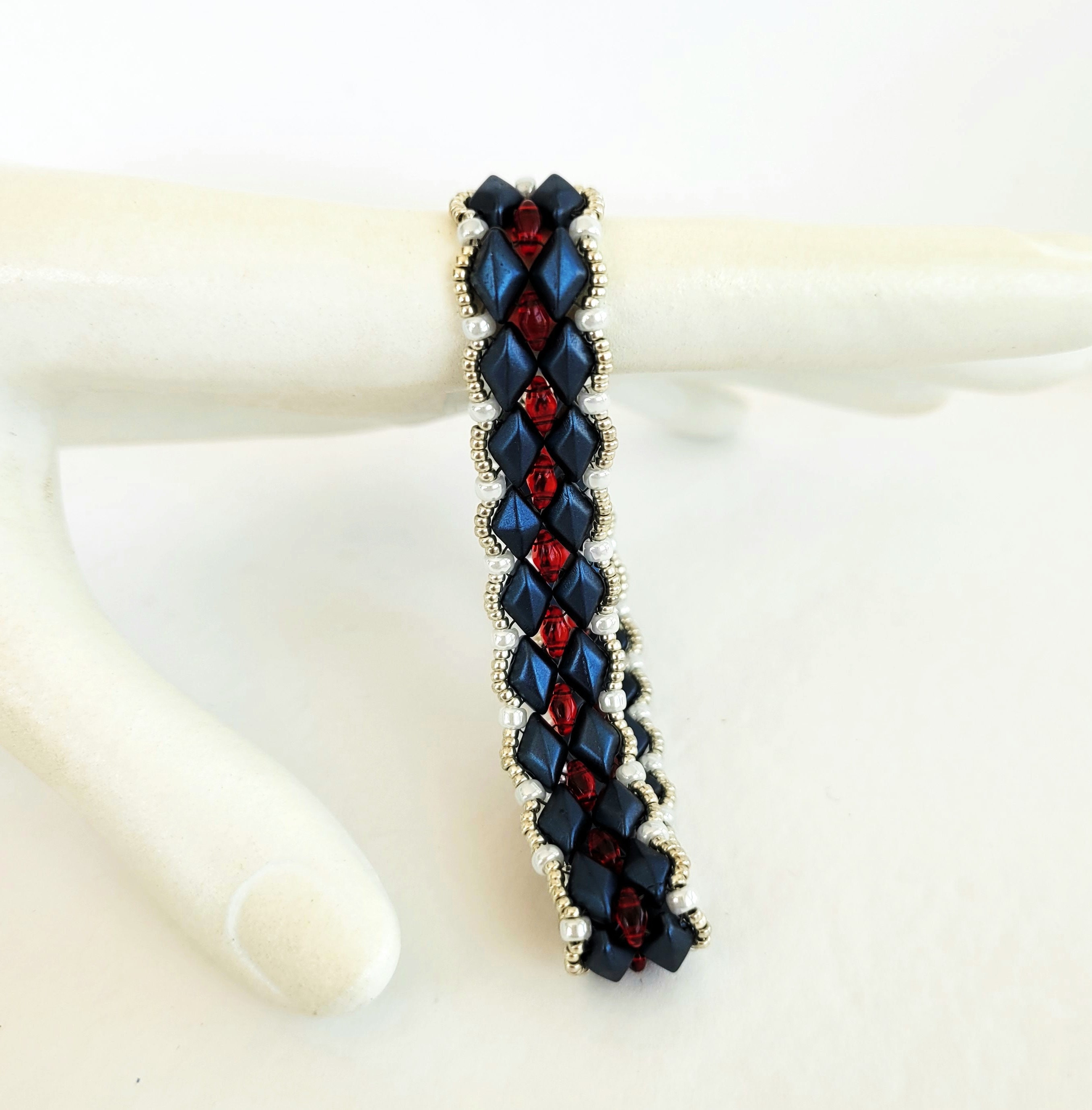 Montana Blue and Ruby Red Hand Beaded Bracelet With Tiny Pearl Beads ...