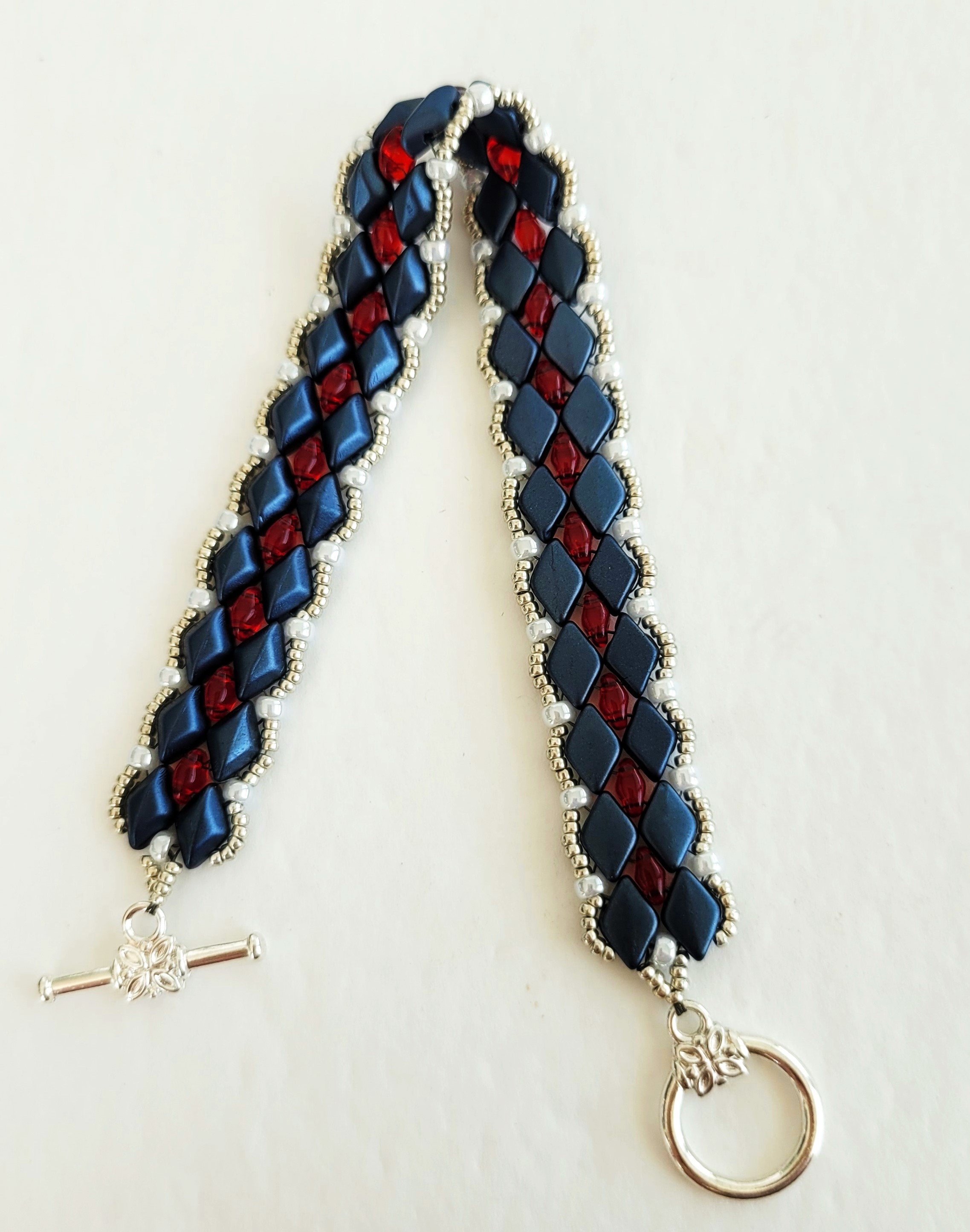 Montana Blue and Ruby Red Hand Beaded Bracelet With Tiny Pearl Beads ...