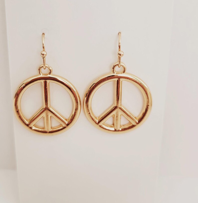 Gold Peace Sign Drop Earrings - Etsy