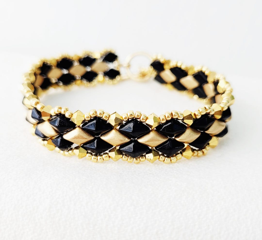 Black and Gold Diamond Duo Bracelet With Gold Bi Cone Crystal Accents ...