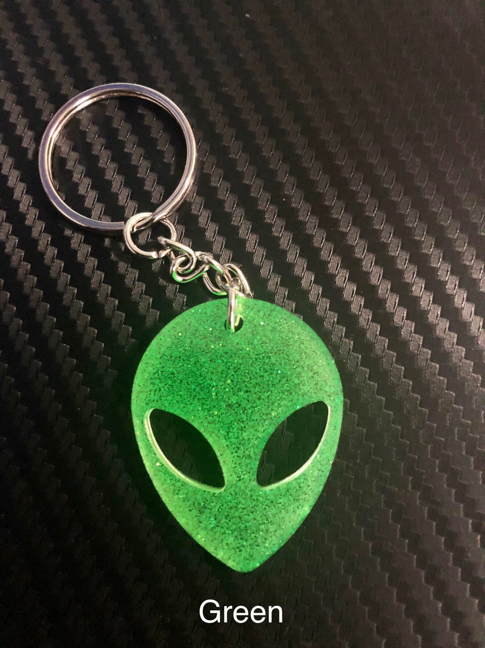 Fine Glitter Alien Head Keychain | Etsy