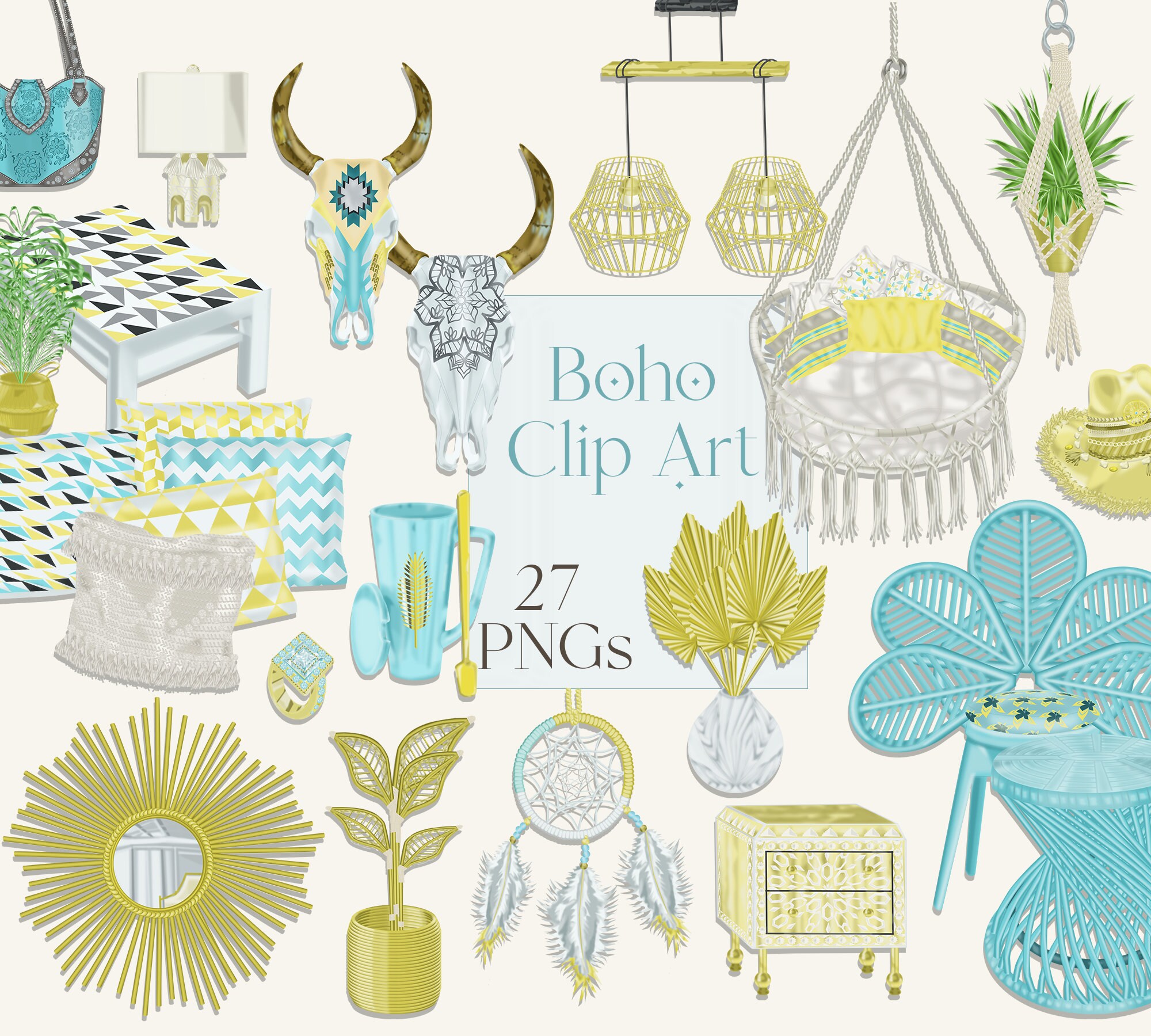 Boho Clipart Boho Chic Art Modern Boho Clip Art Boho - Etsy