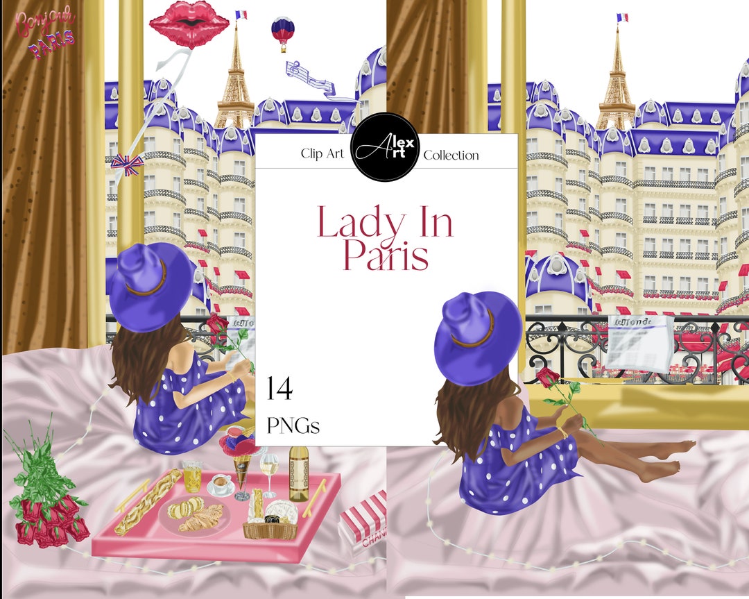 Girl in Paris Illustration Parisian Clipart Paris Travel Clipart Eiffel ...