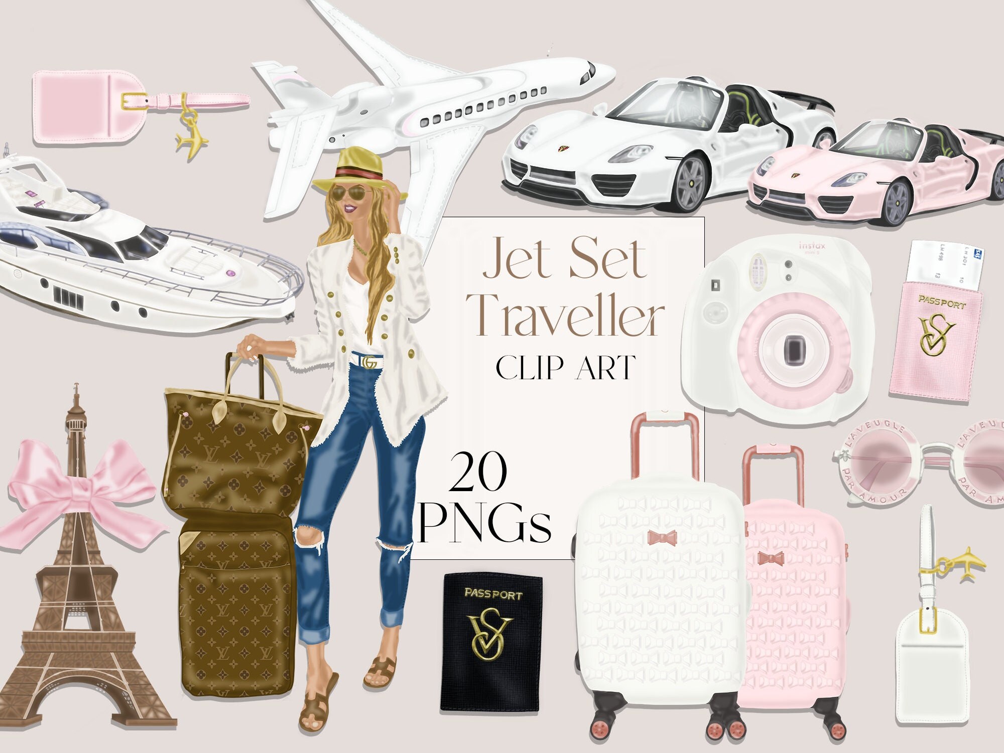 Travel Clipart, Travel Instagram Story Stickers, Jetset Clipart ...