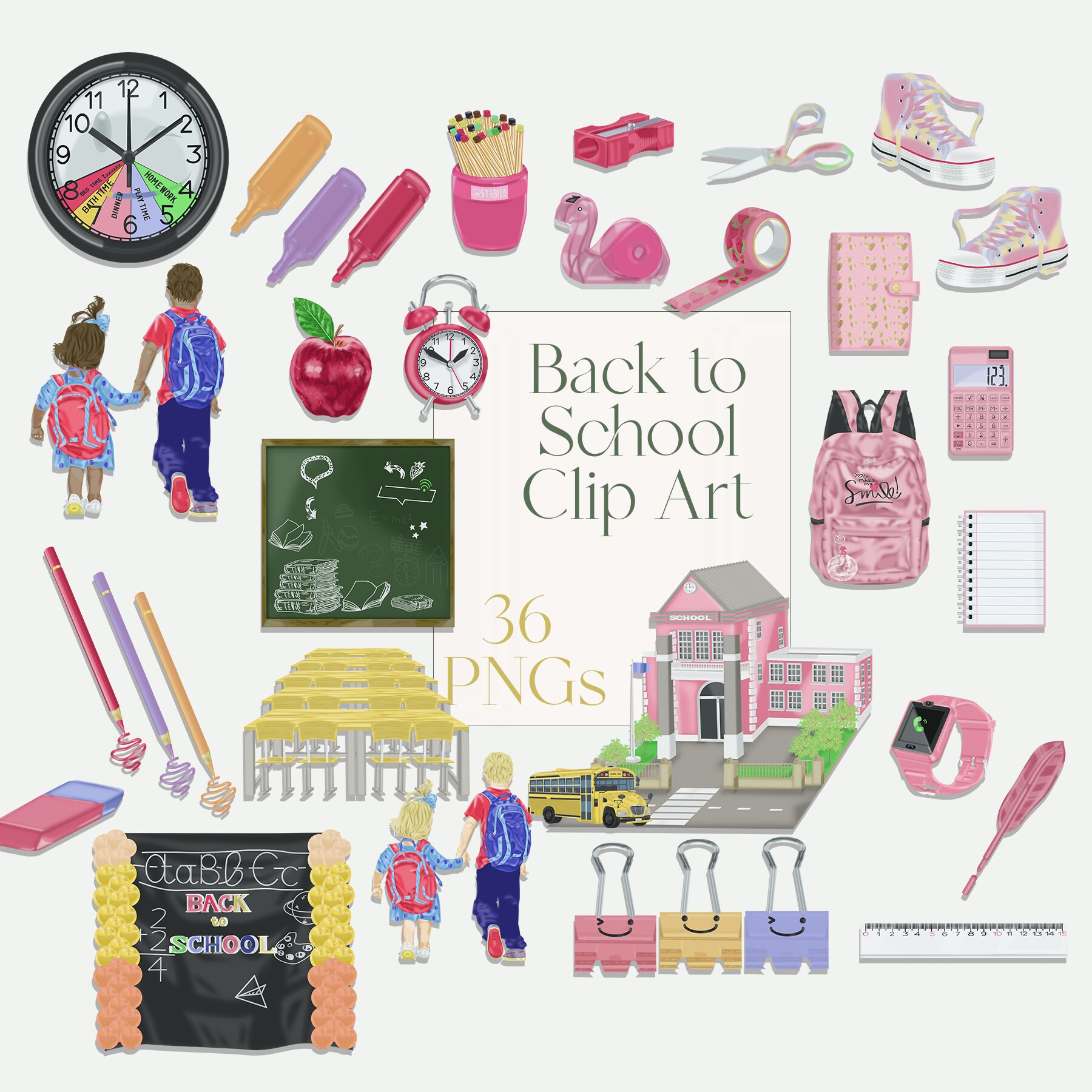 Back to School Clipart, Students Clipart, School Clipart, Stationery ...