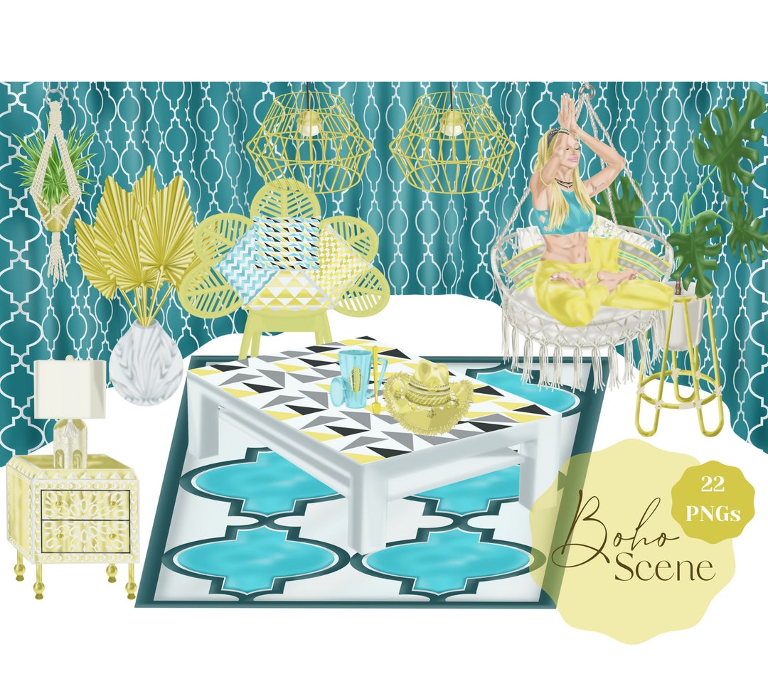 Boho Scene Clipart, Modern Boho Clip Art, Boho Clipart, Boho Stickers ...