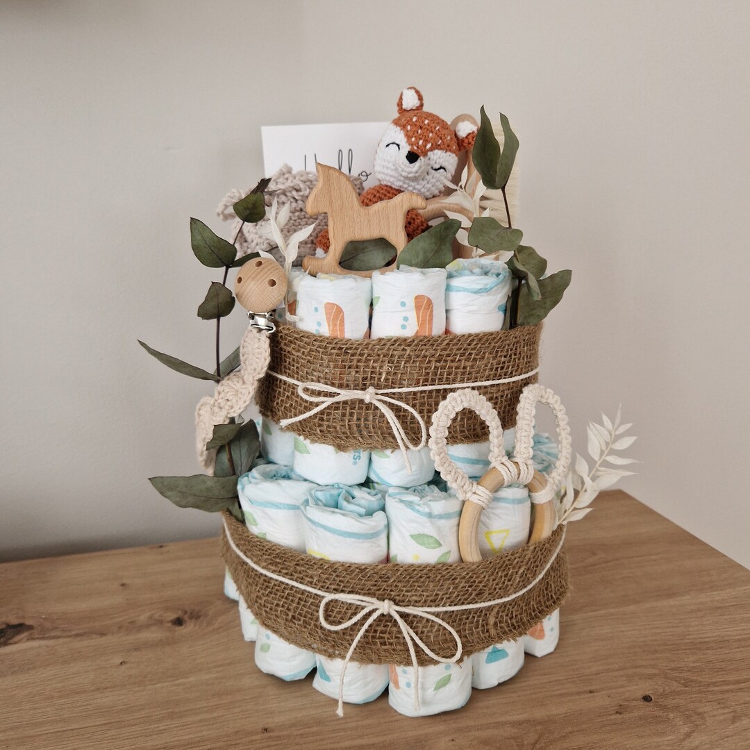 Diaper Cake Boho Eucalyptus Grasping Toy Pacifier Chain Rattle ...
