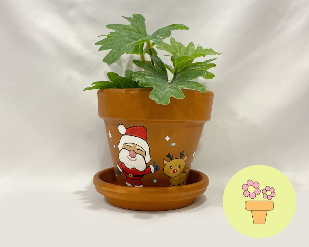 Santa Claus and Rudolph Christmas Terracotta Clay Pot - Hand Painted ...
