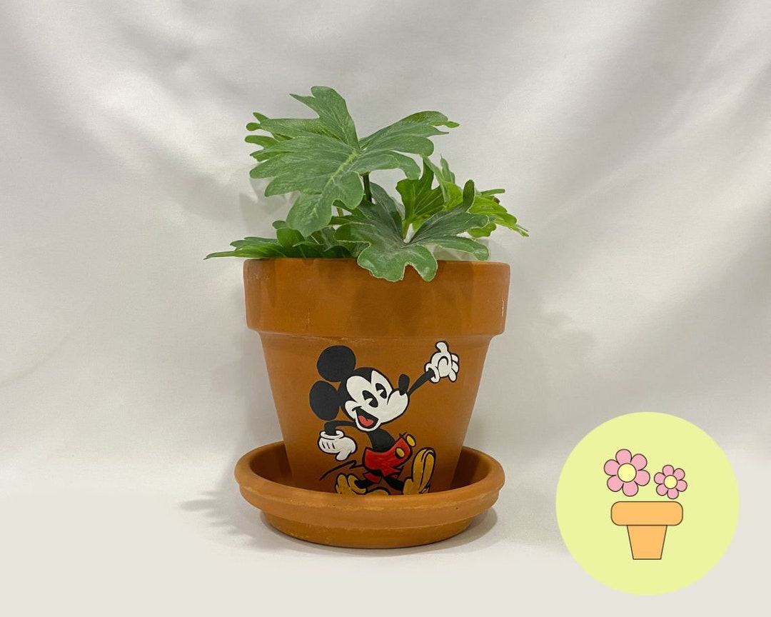 Disney Steamboat Willie / Mickey Mouse Terracotta Clay Pot Hand Painted ...