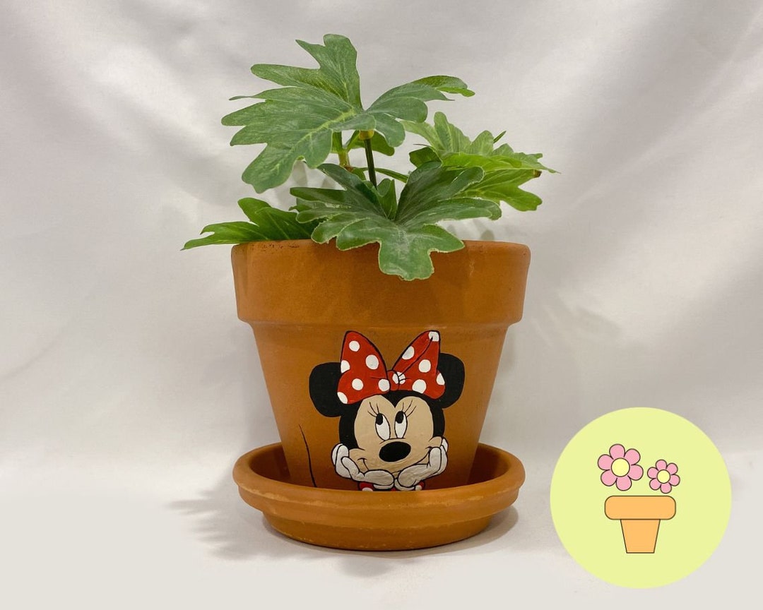 Minnie Mouse Terracotta Clay Pot - Hand Painted Planter With Drainage ...