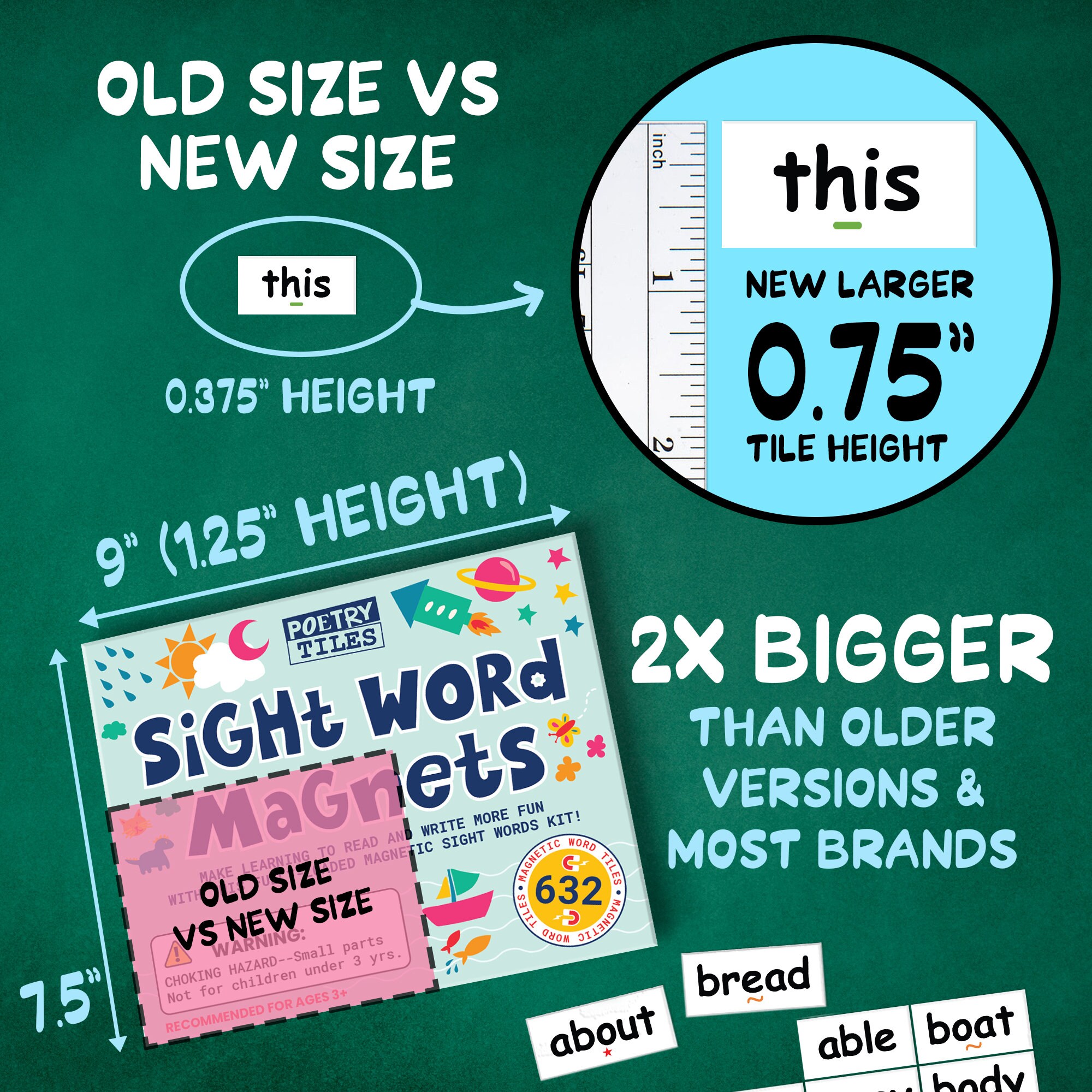 Poetry Tiles Sight Word Magnets for Fridge 632 Pc Home School ...