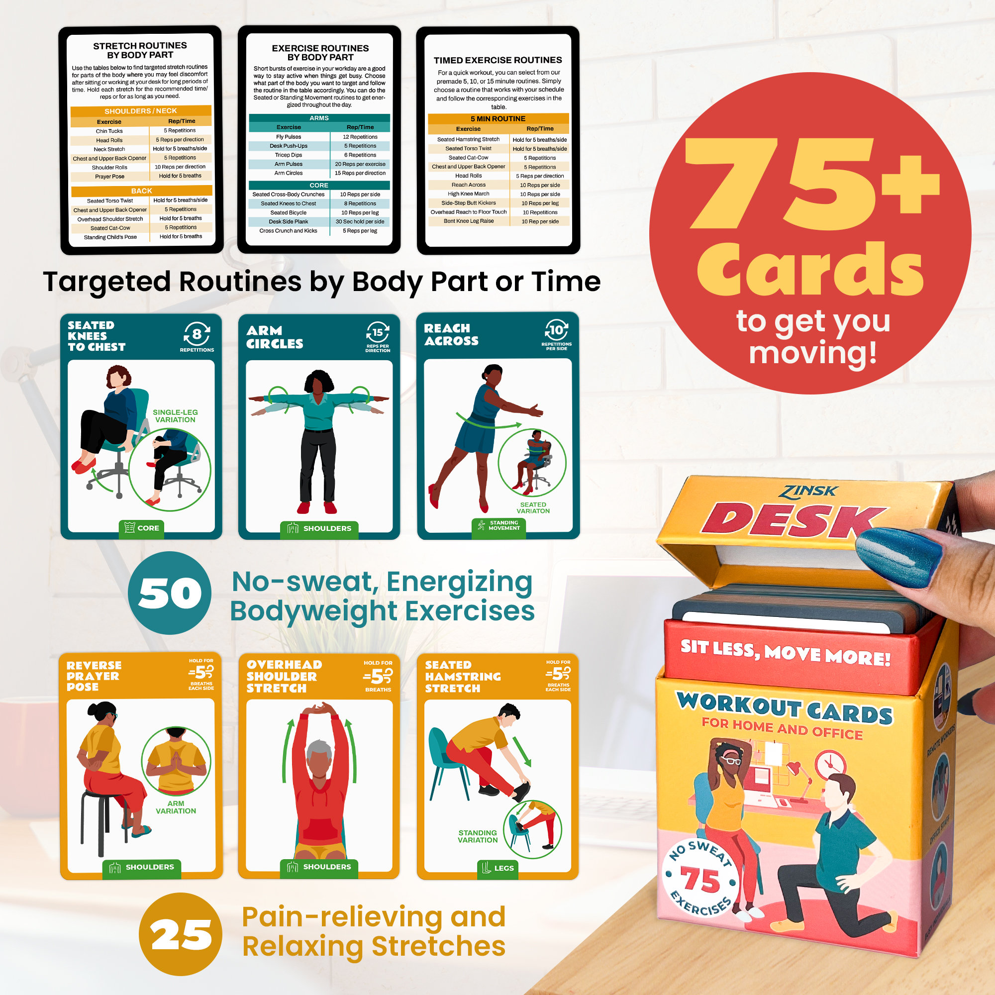 75 Desk Workout Cards 25 Stretches 50 Bodyweight Exercises to Make ...