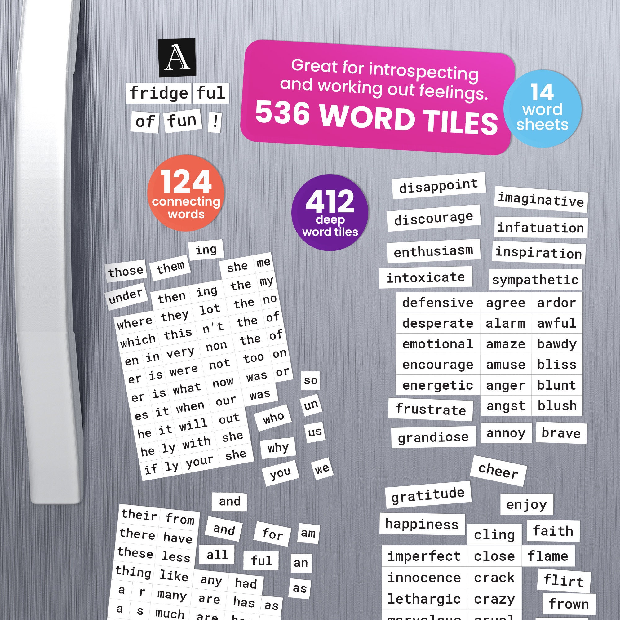 Poetry Tiles 536 Emotions and Feelings Word Magnets for Refrigerator ...