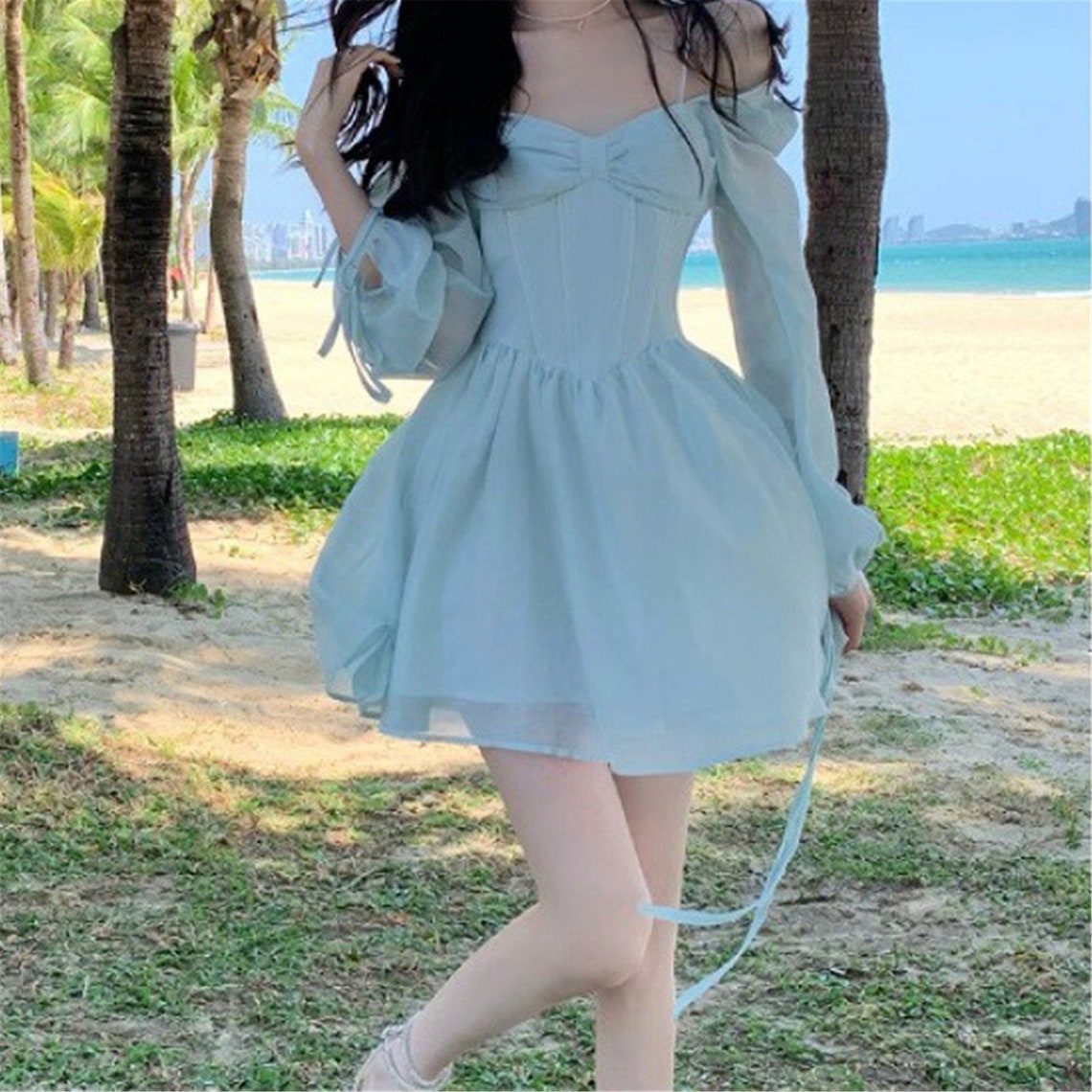 Blue Puffy Dress Cottagecore Dress Fairy Dress French - Etsy