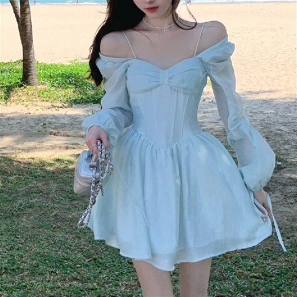 Blue Puffy Dress Cottagecore Dress Fairy Dress French - Etsy