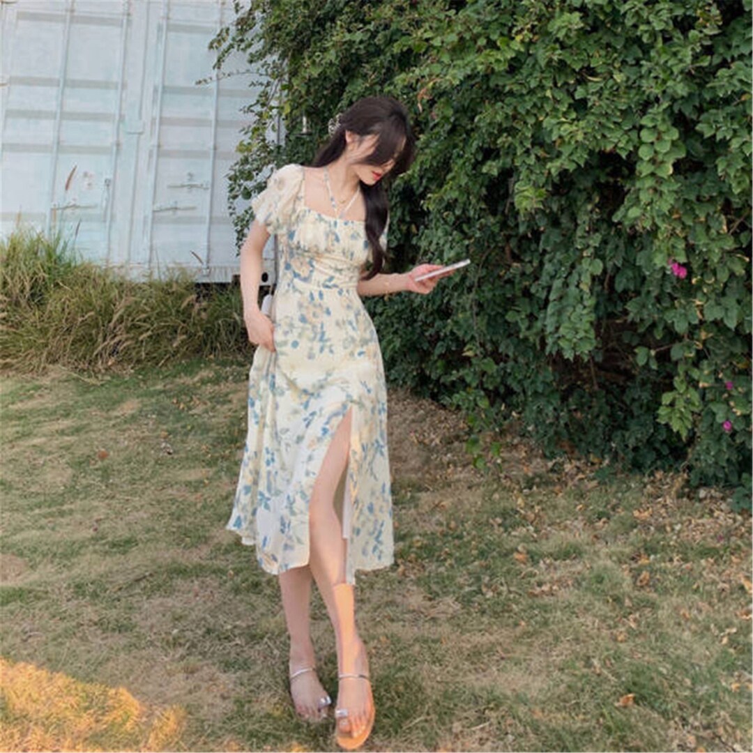 Blue Rose Dress Plum Sling Dress Side Slit Dress Square - Etsy