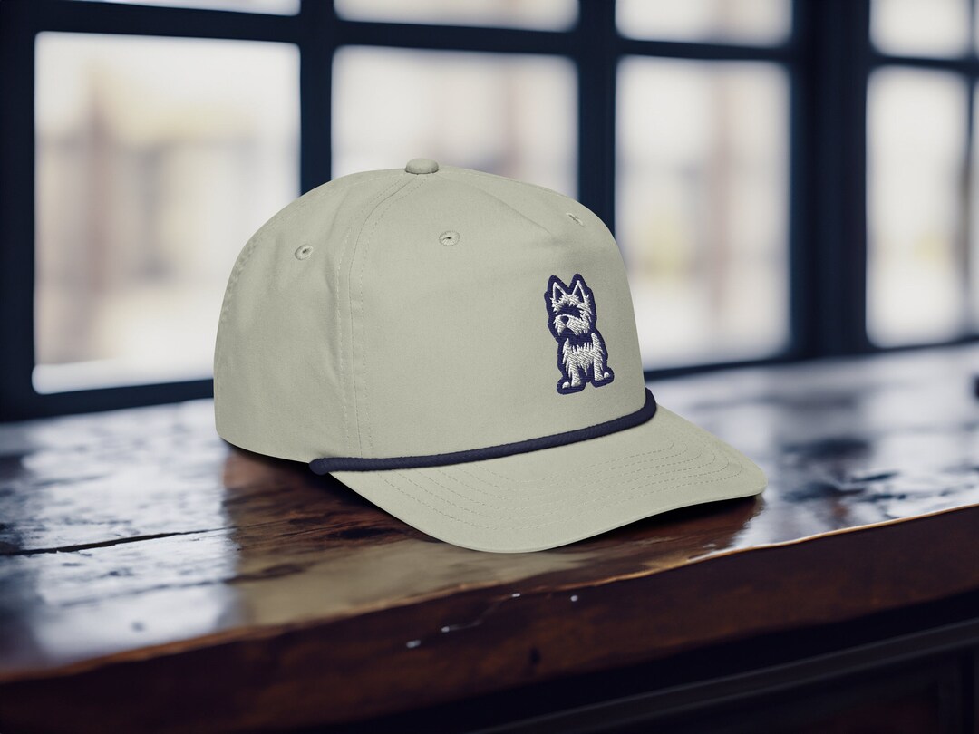 Yorkie Golf Rope Cap, Navy and White Yorkshire Terrier Embroidered ...