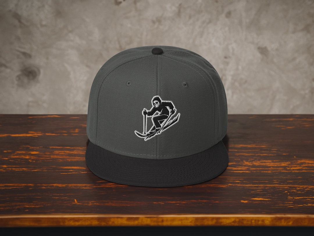 Skeleton Skier Baseball Cap, Skull Theme Embroidered Wool-blend ...