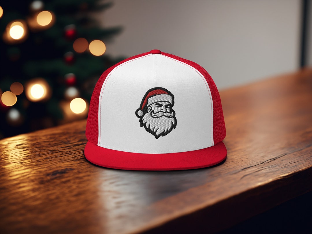 Santa Claus Trucker Cap, Holiday Embroidered Snapback Flat Brim ...