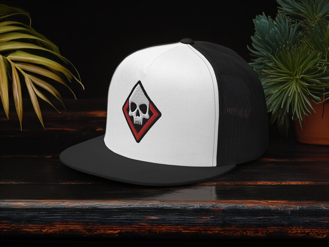 Death Diamond Trucker Cap, Red, Black, and White Embroidered Skull ...