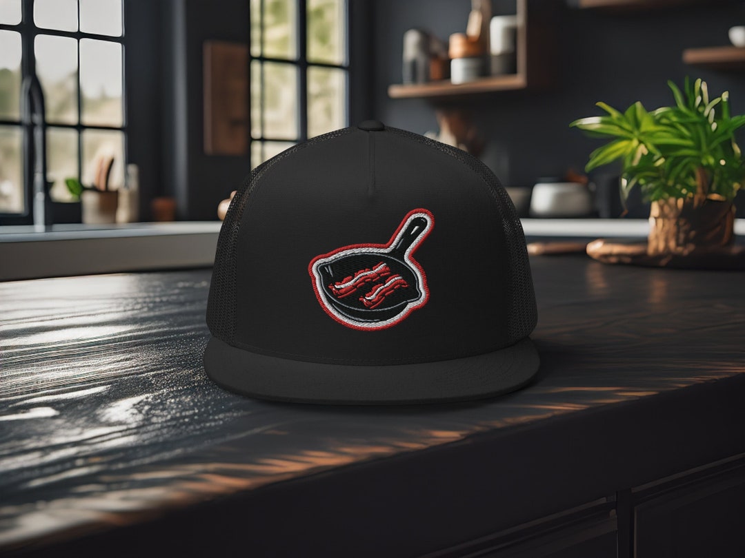 Frying Bacon Trucker Cap, Cast Iron Skillet Embroidered Adjustable ...