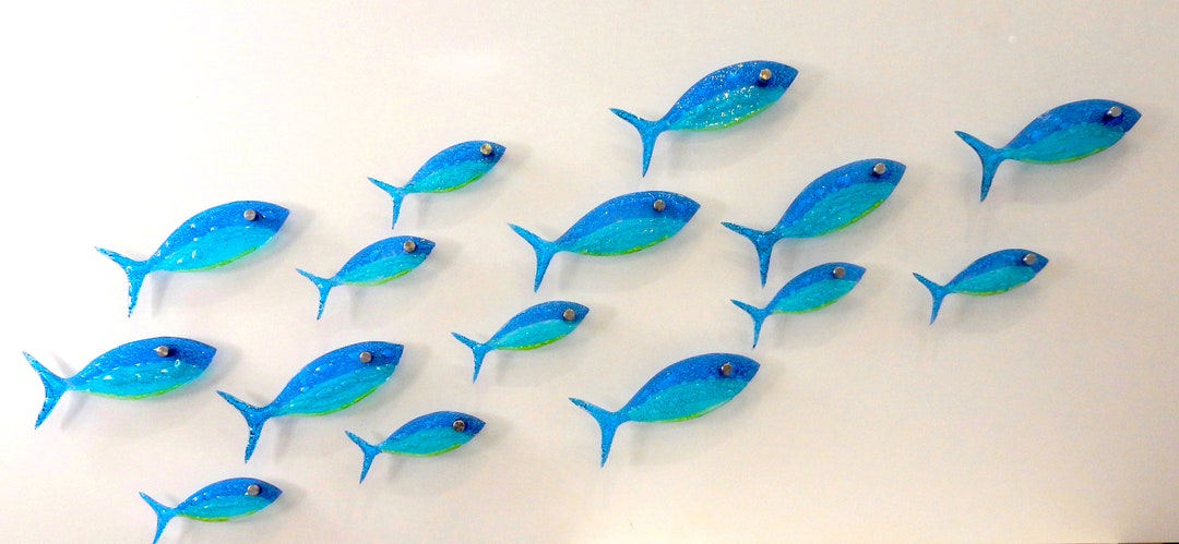 Fused Glass Fish Wall Art: Blue Ocean Decor, 16 Piece Set - Etsy